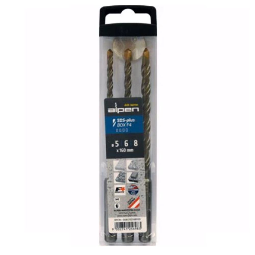 Set 3 Brocas Concreto SDS Plus 5 / 6 / 8 mm x 160 mm - Alpen - isesacl